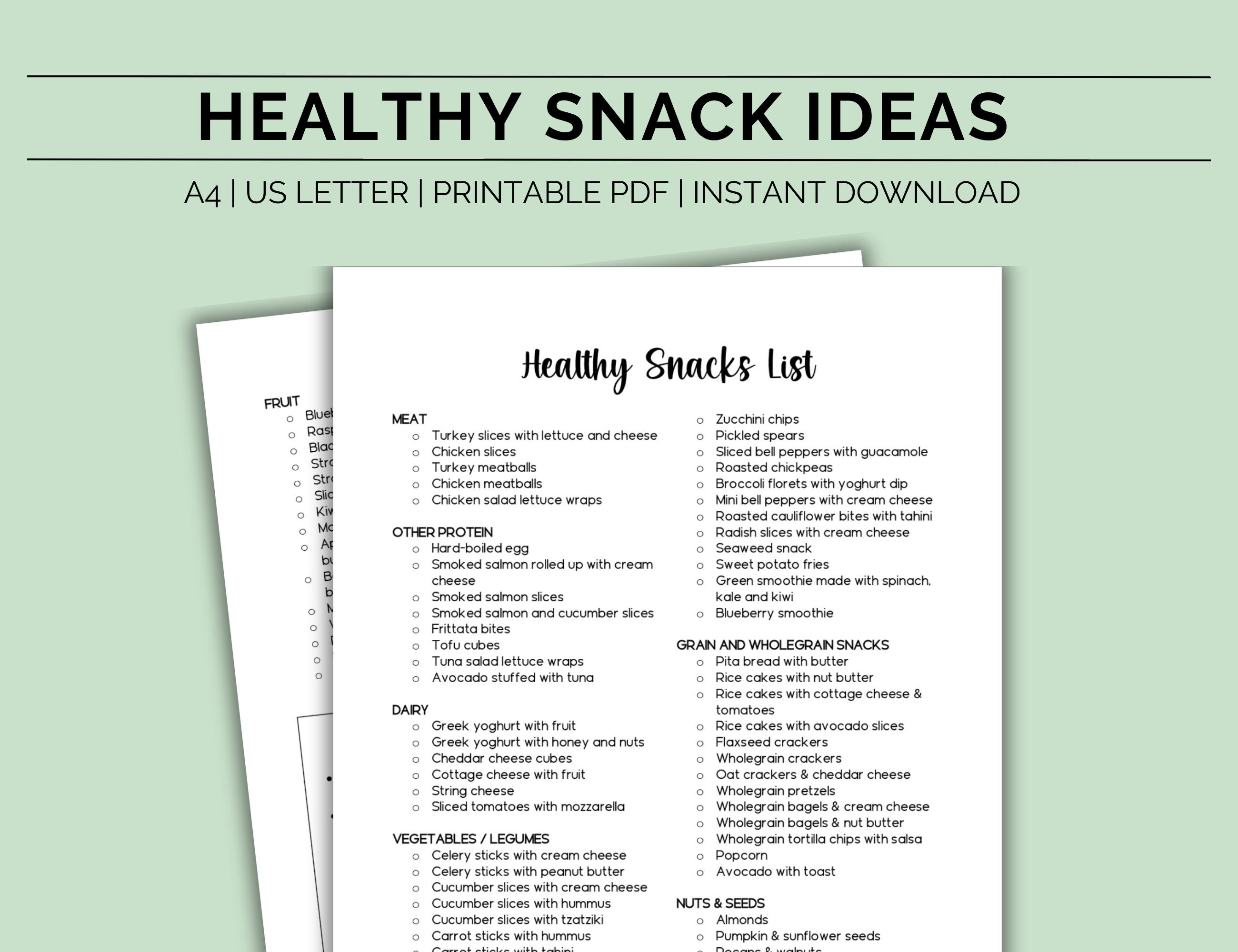 Printable Healthy Snacks List, Healthy Snacks Checklist PDF, Snacks ...