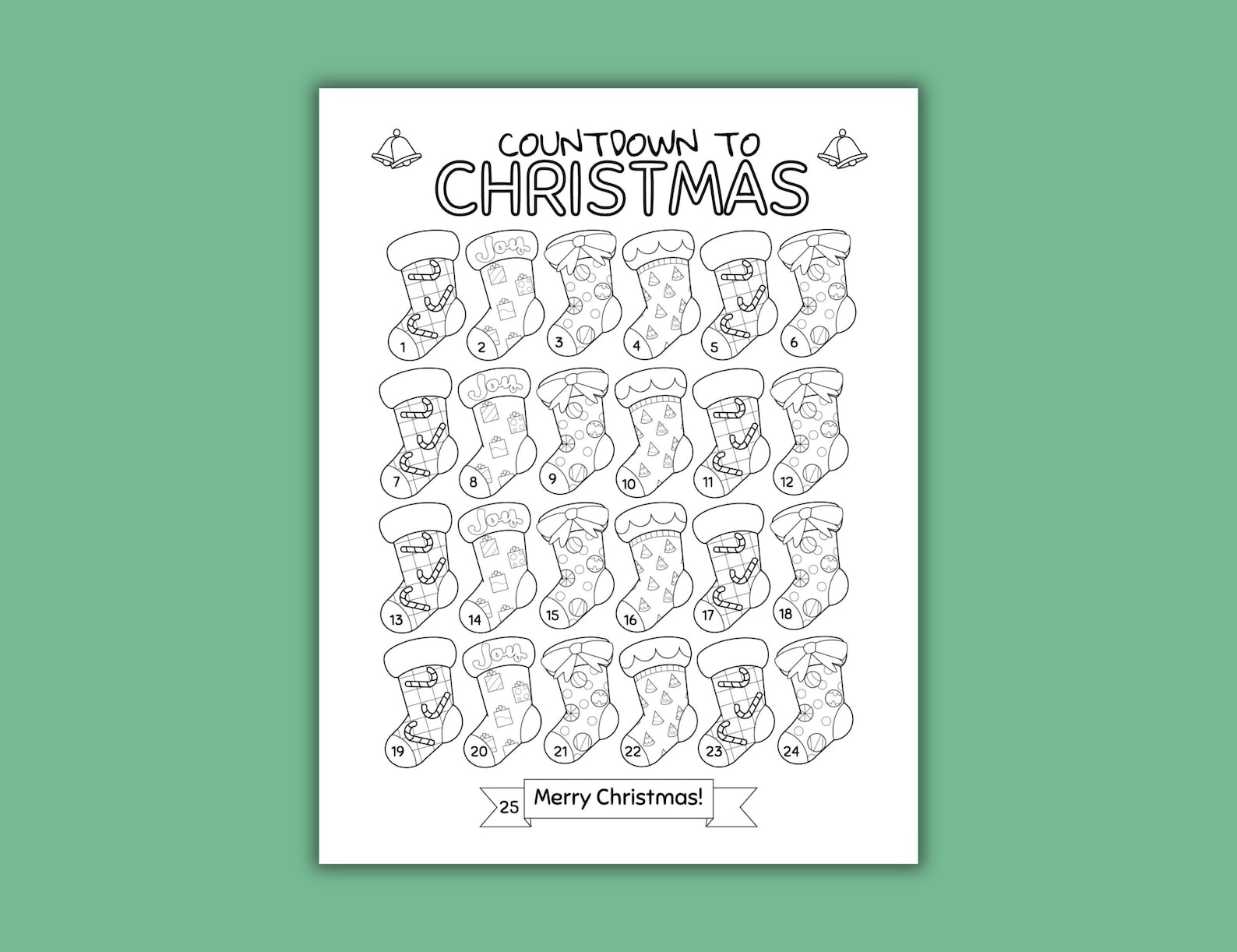Printable Christmas Countdown Coloring Page for Kids, Christmas ...