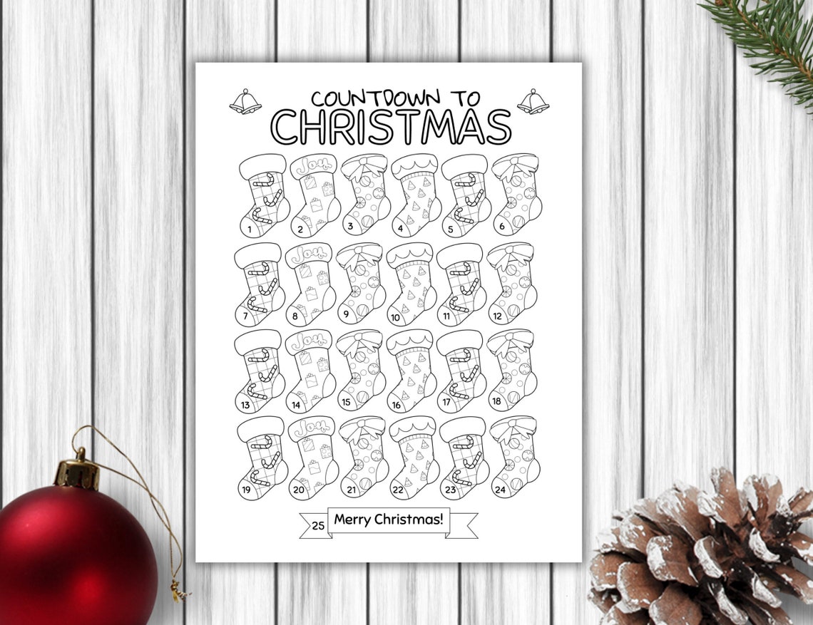 Printable Christmas Countdown Coloring Page for Kids, Christmas ...