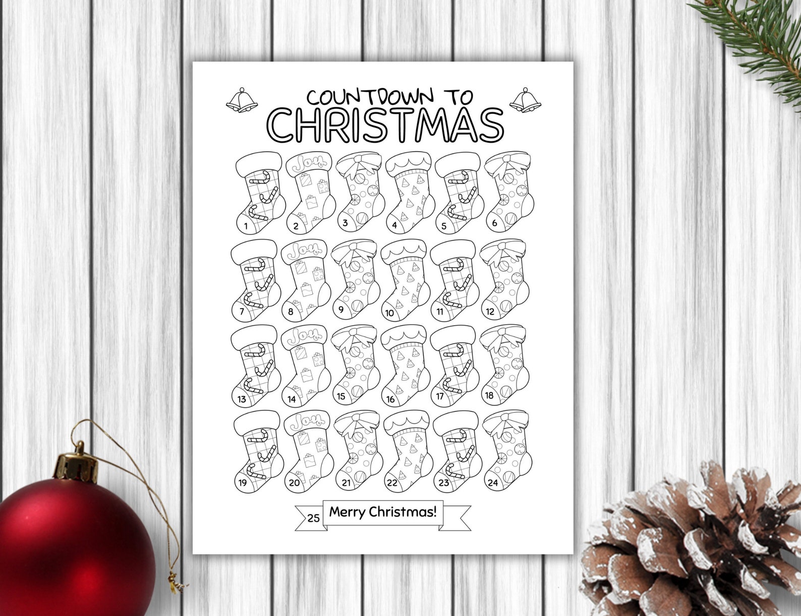 Printable Christmas Countdown Coloring Page for Kids, Christmas ...