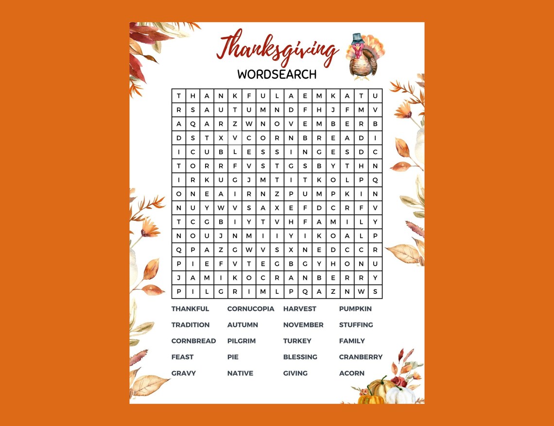 Printable Thanksgiving Word Search, Thanksgiving Party Game ...