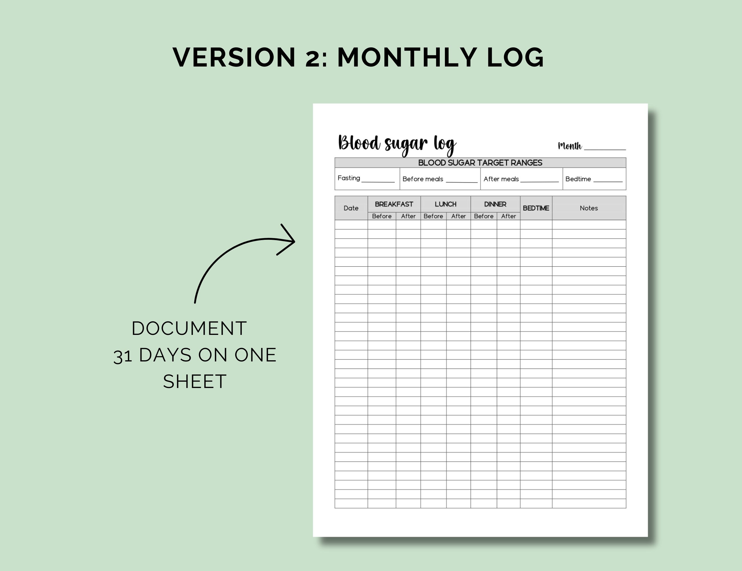 Weekly Blood Sugar Log Printable, Blood Glucose Tracker, Diabetic ...