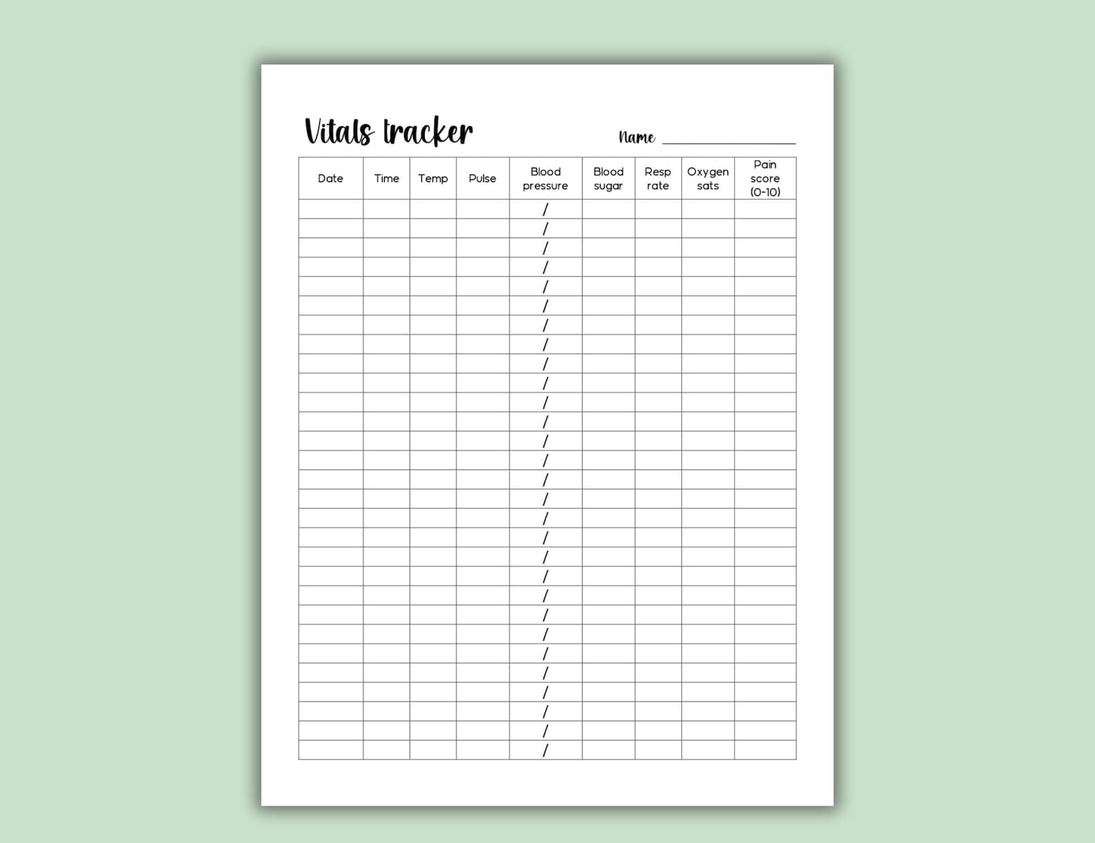 Printable Vital Sign Chart, Vital Sign Log, Caregiver Tracker, Intake ...