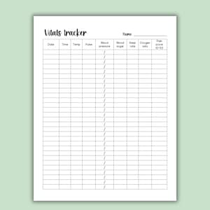 Printable Vital Sign Chart, Vital Sign Log, Caregiver Tracker, Intake ...