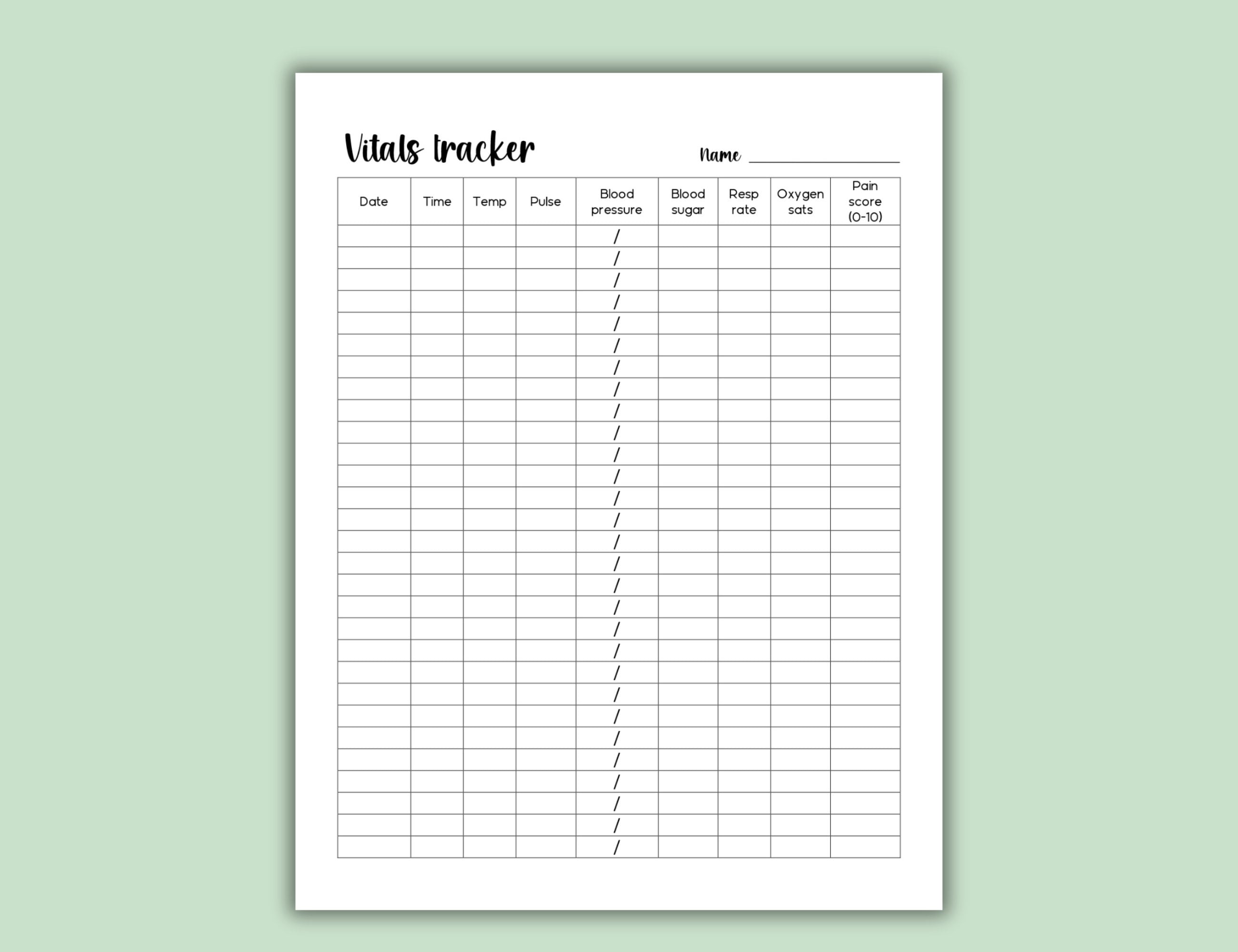 Printable Vital Sign Chart, Vital Sign Log, Caregiver Tracker, Intake ...