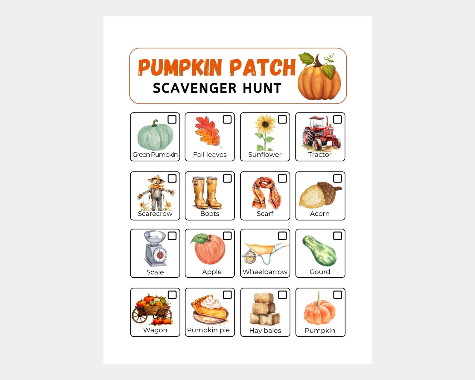 Pumpkin Patch Scavenger Hunt for Kids, Pumpkin Patch Activity ...
