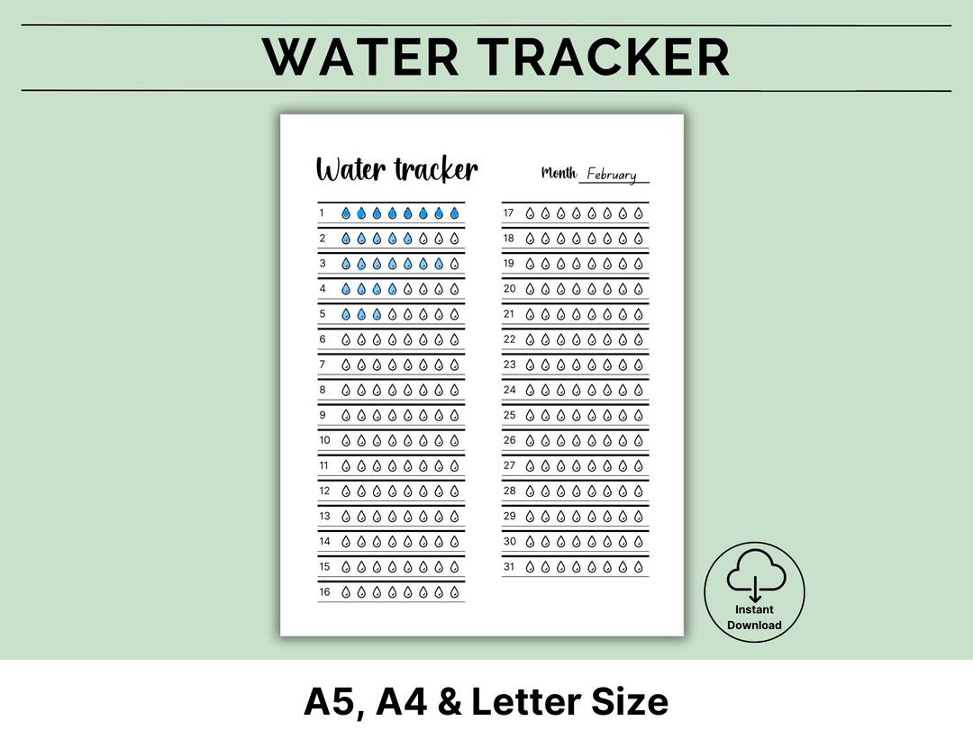 Water Tracker PRINTABLE, Hydration Tracker, Monthly Tracker, A5, A4 ...