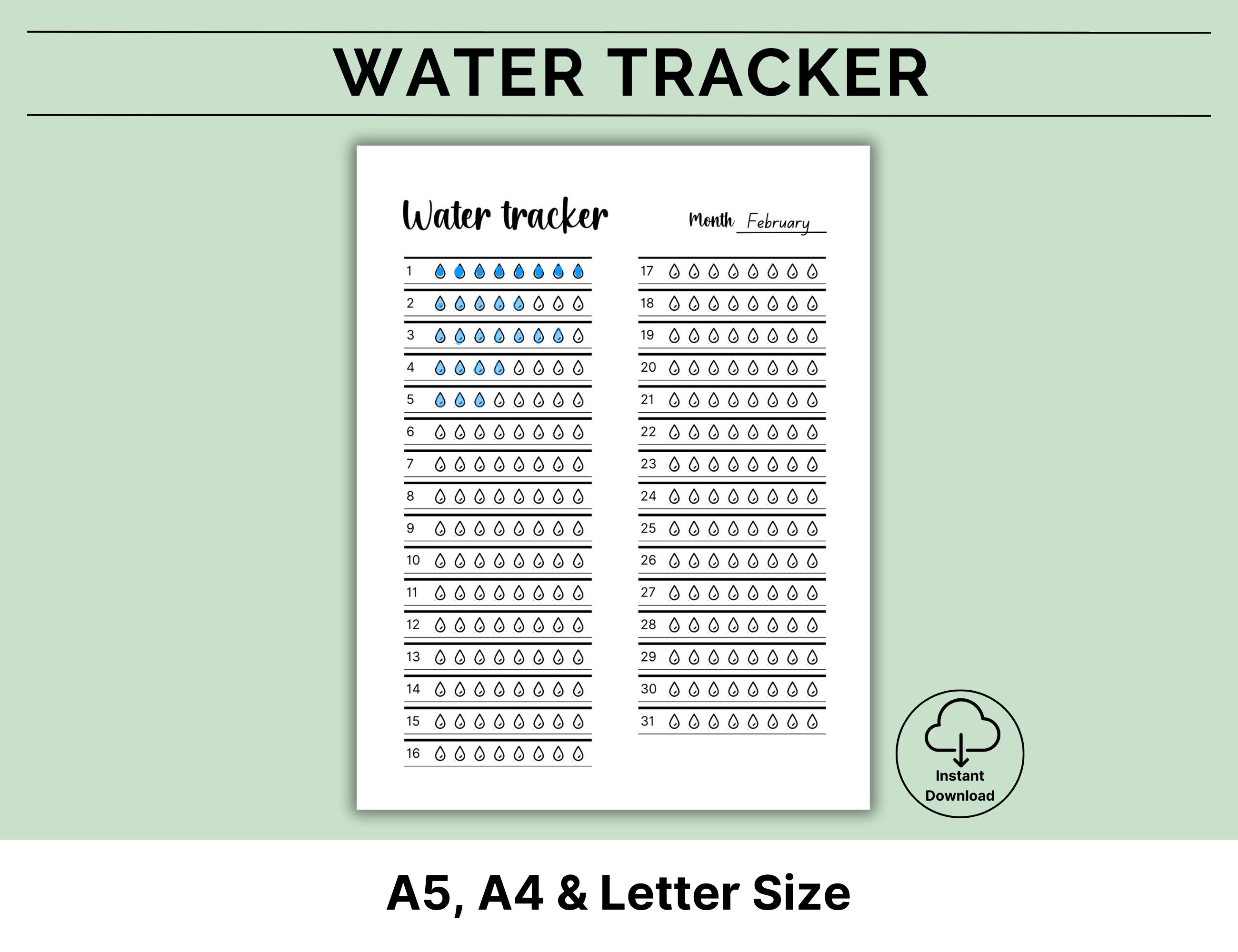 Water Tracker PRINTABLE, Hydration Tracker, Monthly Tracker, A5, A4 ...