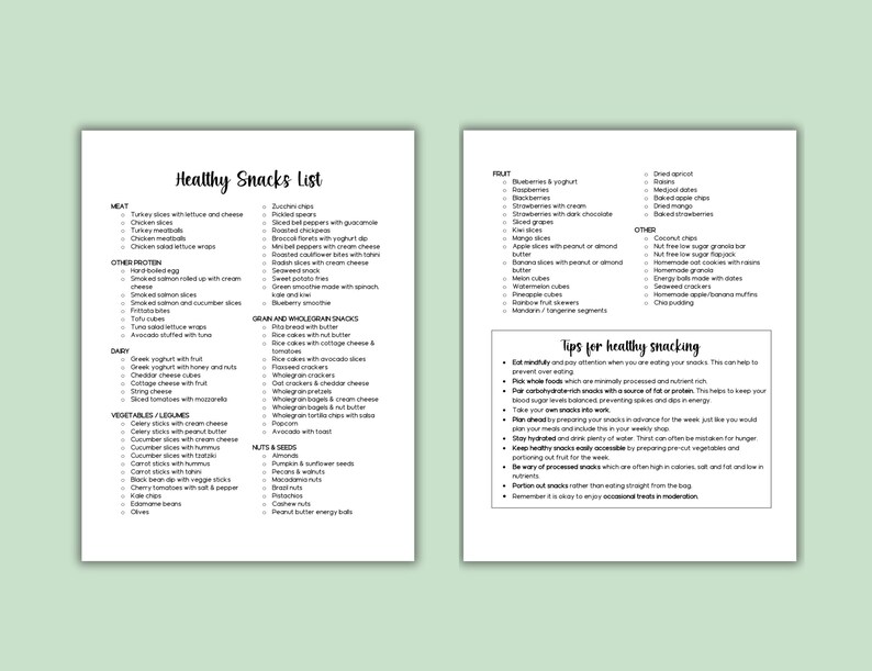 Printable Healthy Snacks List, Healthy Snacks Checklist PDF, Snacks ...