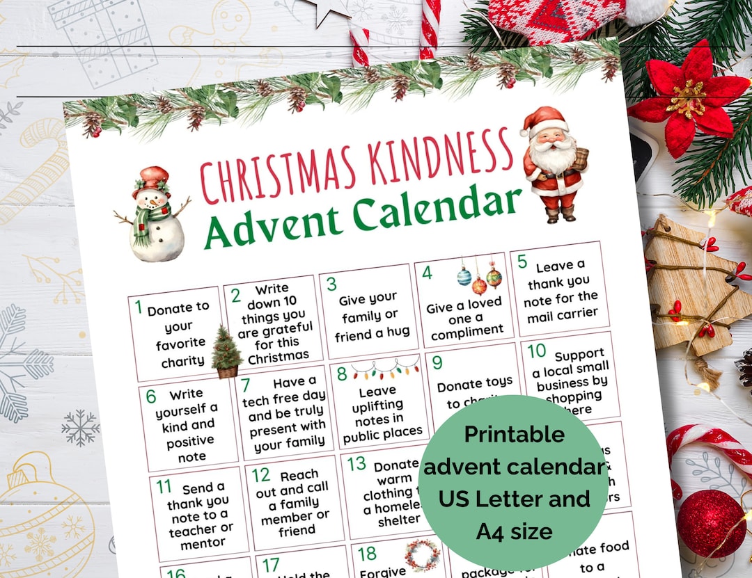 Printable Christmas Kindness Challenge, Kindness Advent Calendar, Kids ...