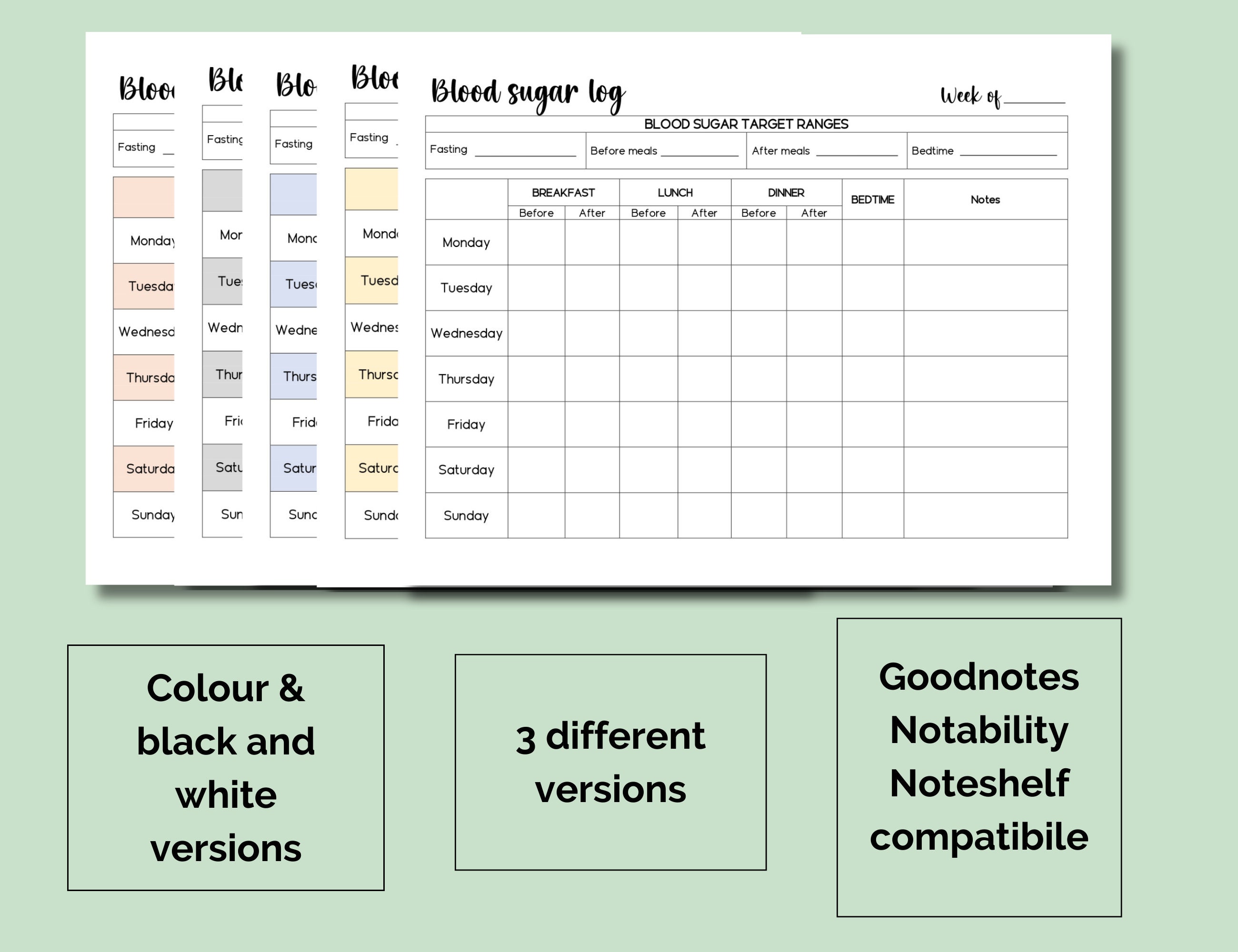 Weekly Blood Sugar Log Printable, Blood Glucose Tracker, Diabetic ...