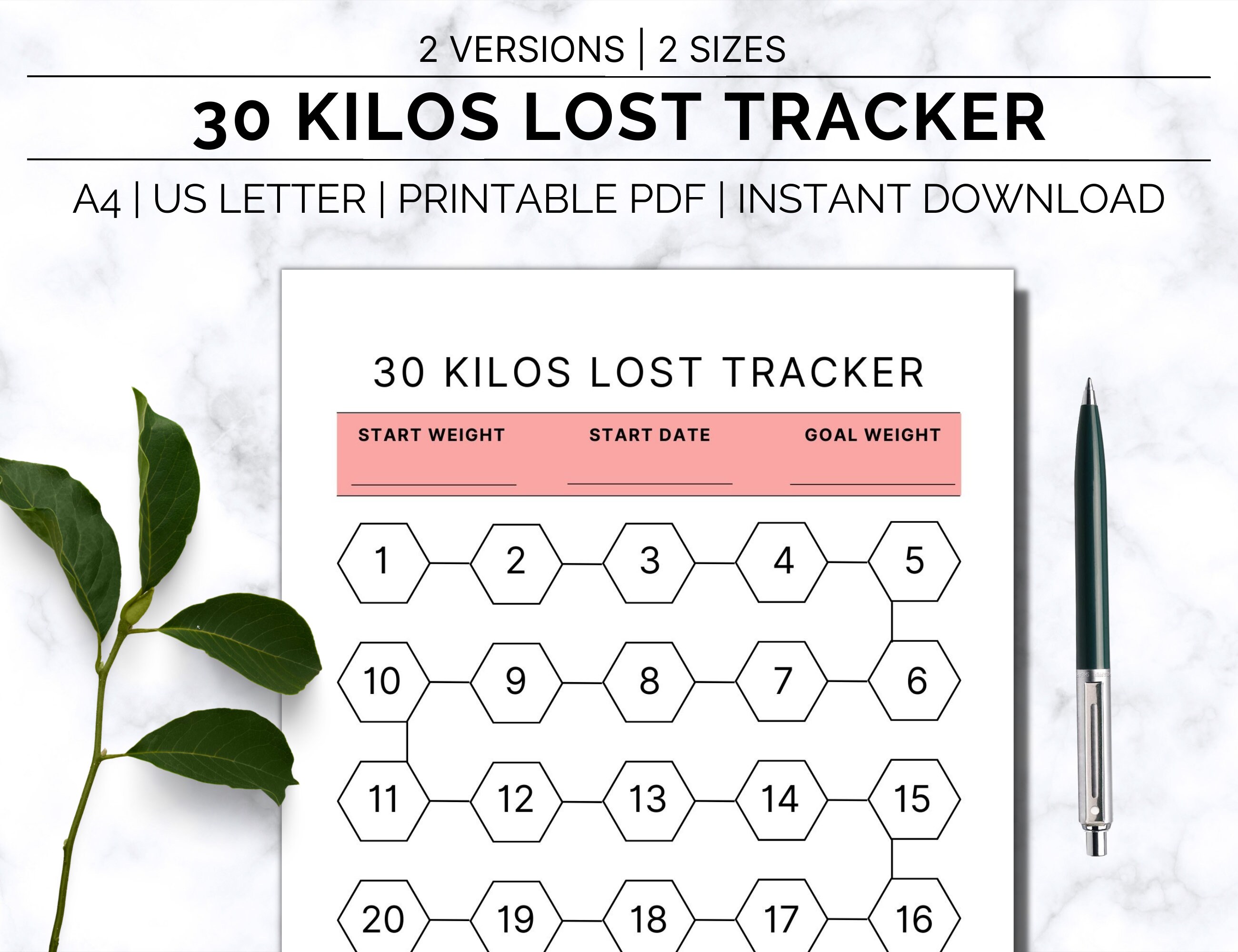 30 Kilos Lost Weight Tracker Printable, Weight Loss Tracker, Weight ...