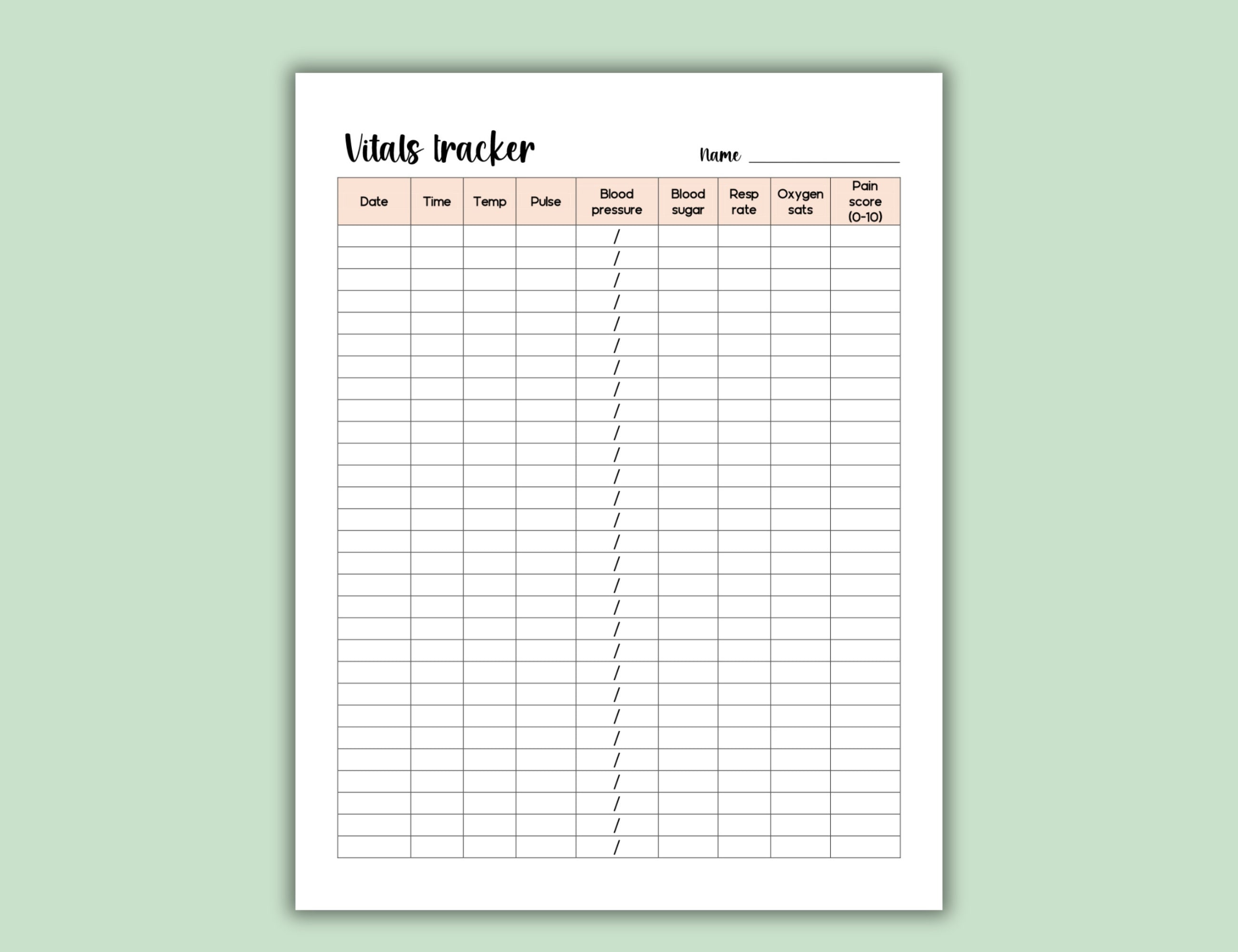 Printable Vital Sign Chart, Vital Sign Log, Caregiver Tracker, Intake ...