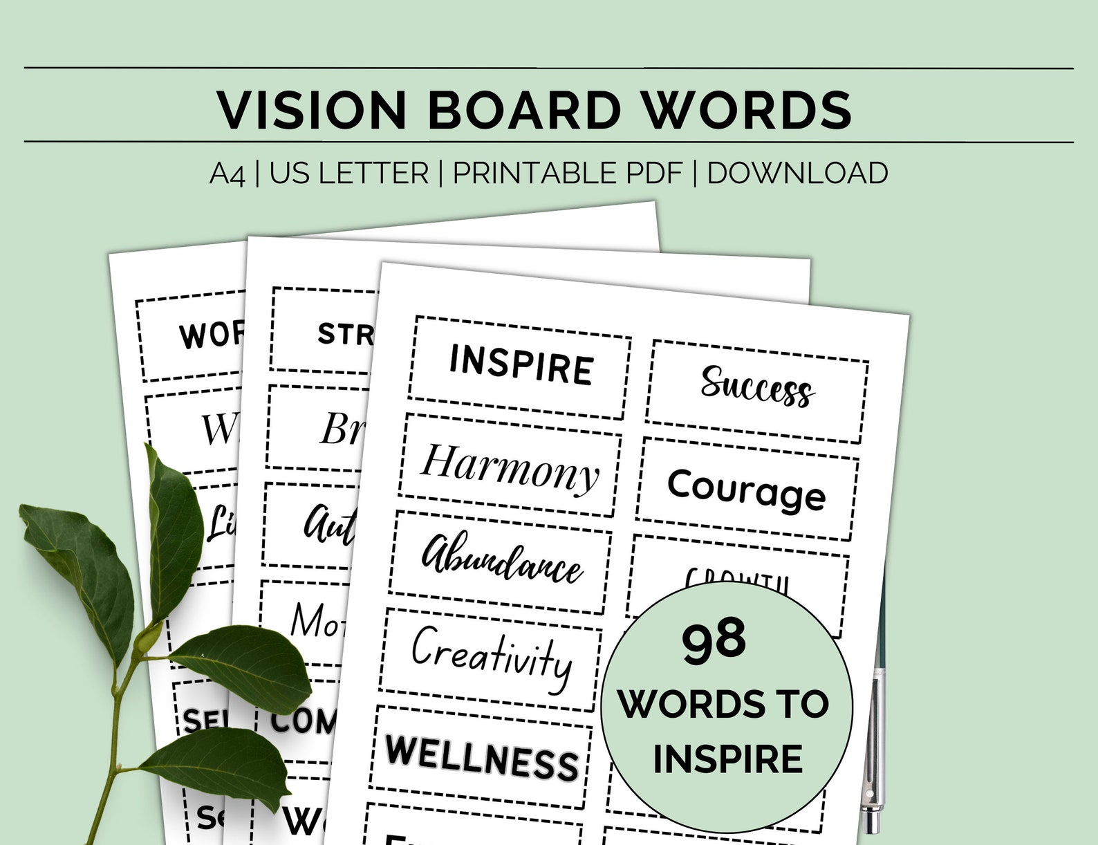 Printable Vision Board Words, Vision Board Kit, Positive Inspirational ...