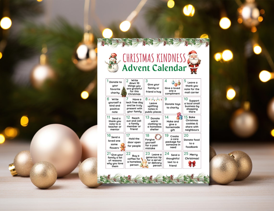 Printable Christmas Kindness Challenge, Kindness Advent Calendar, Kids ...