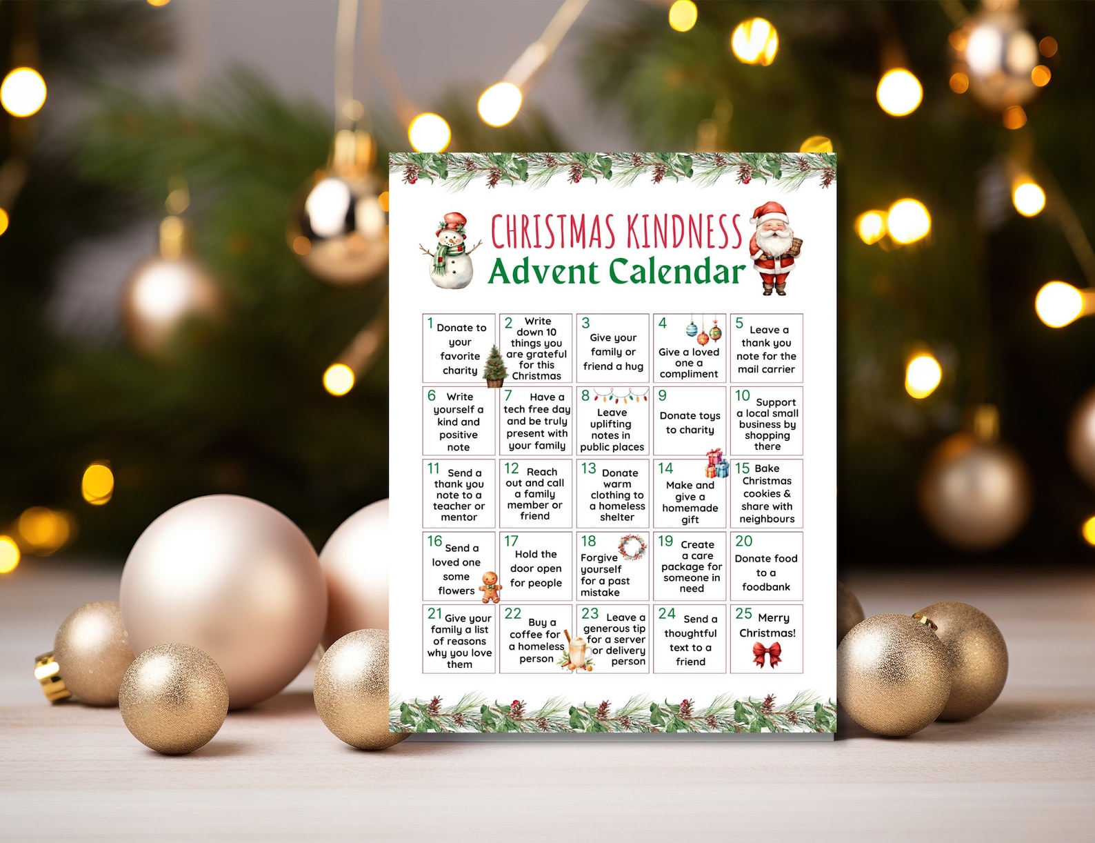 Printable Christmas Kindness Challenge, Kindness Advent Calendar, Kids ...