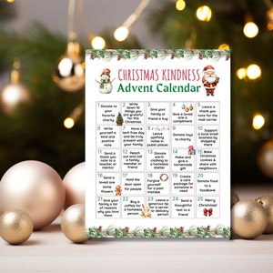 Printable Christmas Kindness Challenge, Kindness Advent Calendar, Kids ...