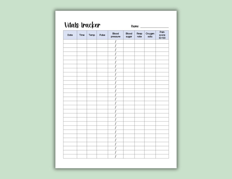 Vital Signs Printable, Vital Signs Sheet, Vital Signs Template, Vitals ...