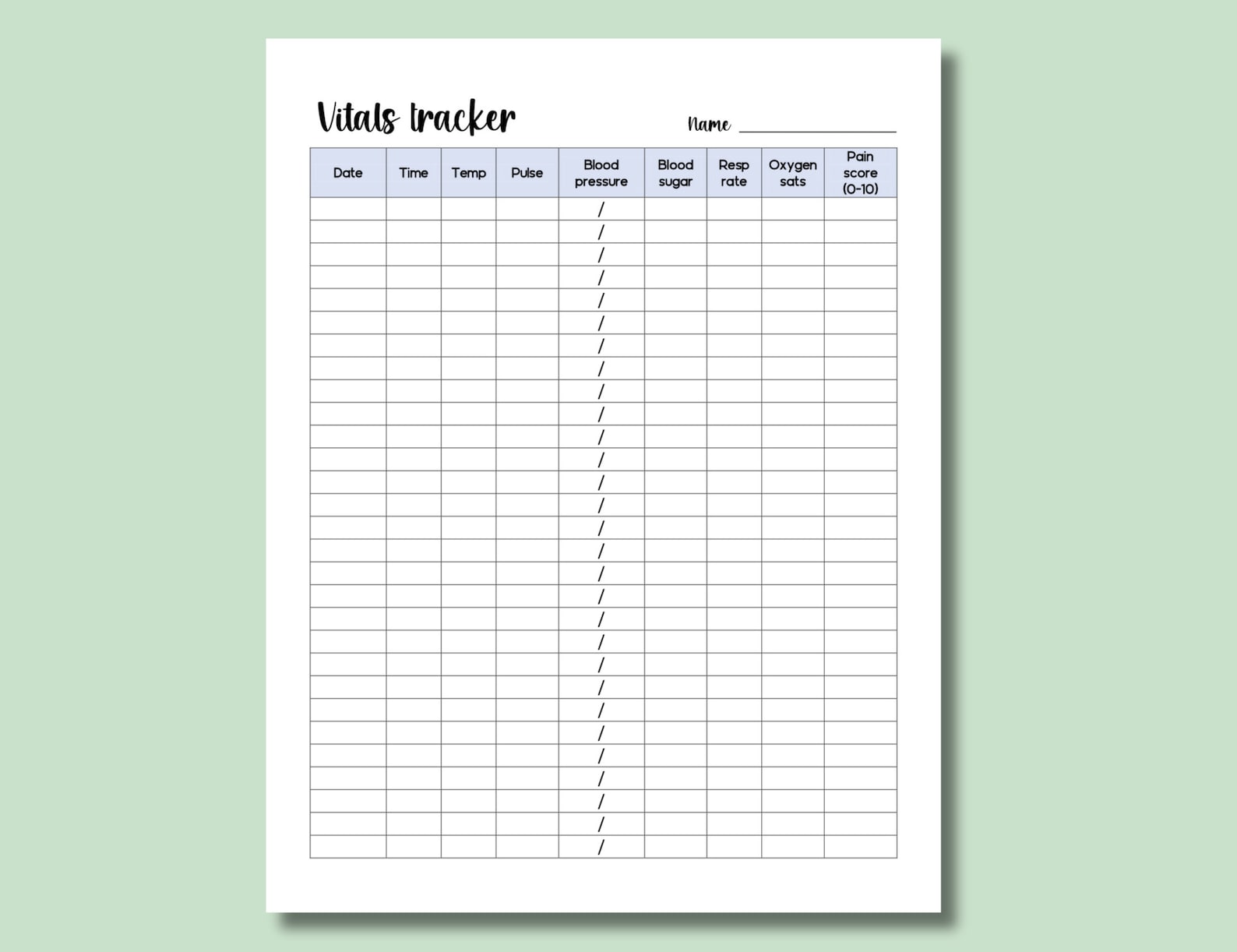 Printable Vital Sign Chart, Vital Sign Log, Caregiver Tracker, Intake ...