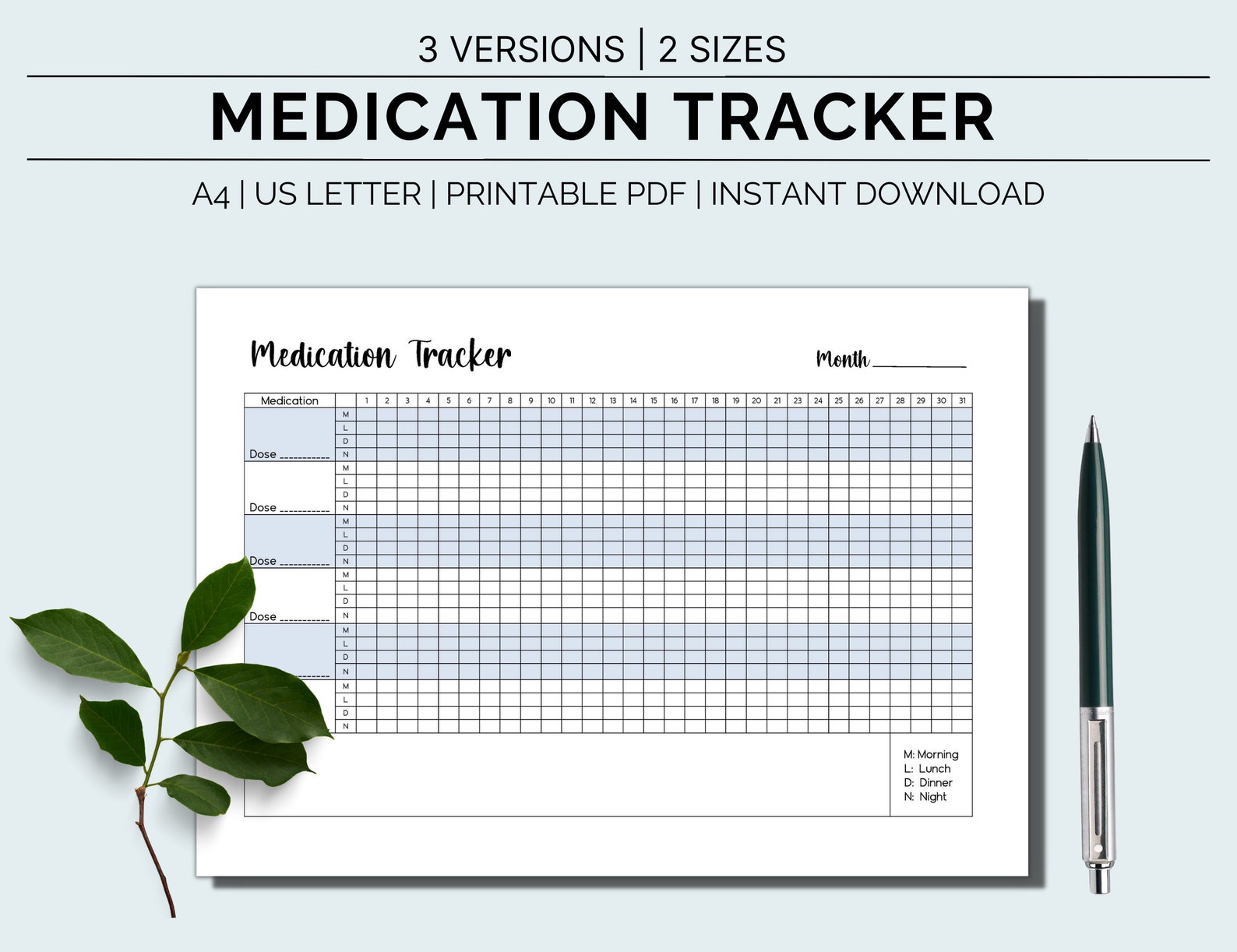 Daily Medication Tracker, Printable Medication Log, Daily Medication ...