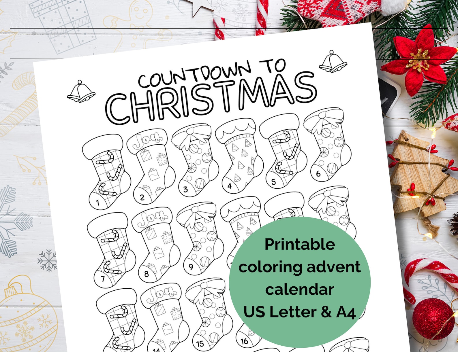 Printable Christmas Countdown Coloring Page for Kids, Christmas ...