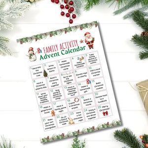 Printable Family Activity Advent Calendar, Christmas Countdown, Advent ...