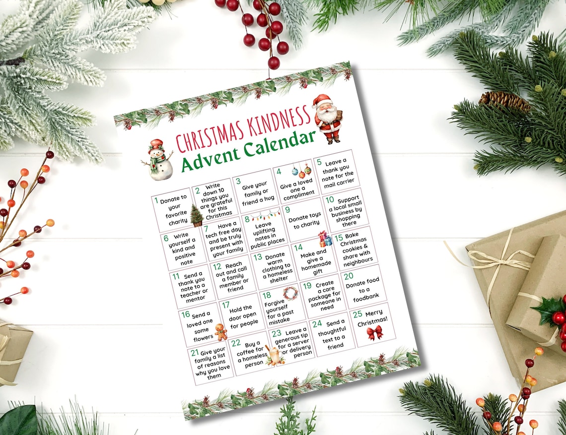 Printable Christmas Kindness Challenge, Kindness Advent Calendar, Kids ...