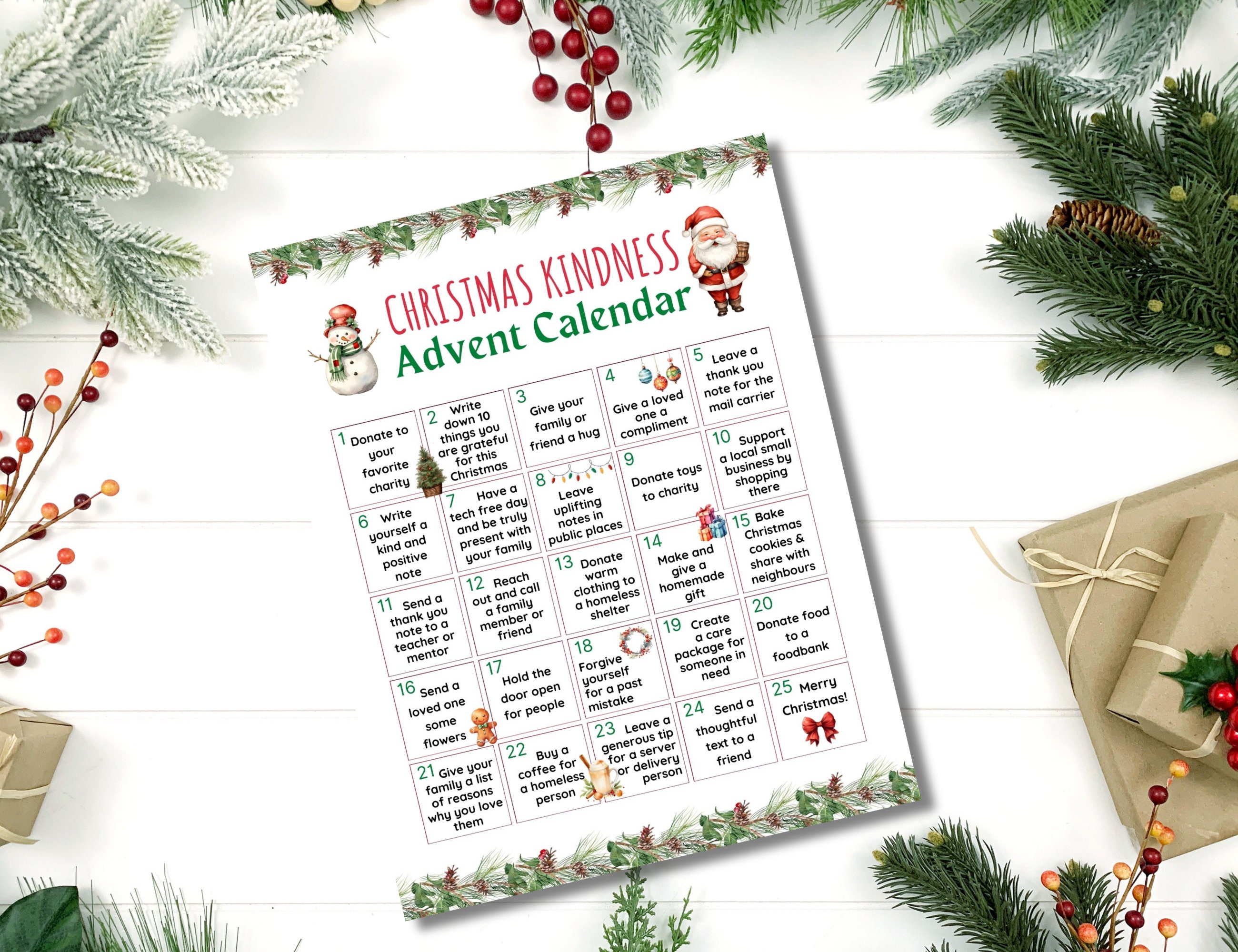 Printable Christmas Kindness Challenge, Kindness Advent Calendar, Kids ...