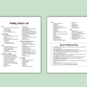 Printable Healthy Snacks List, Healthy Snacks Checklist PDF, Snacks ...