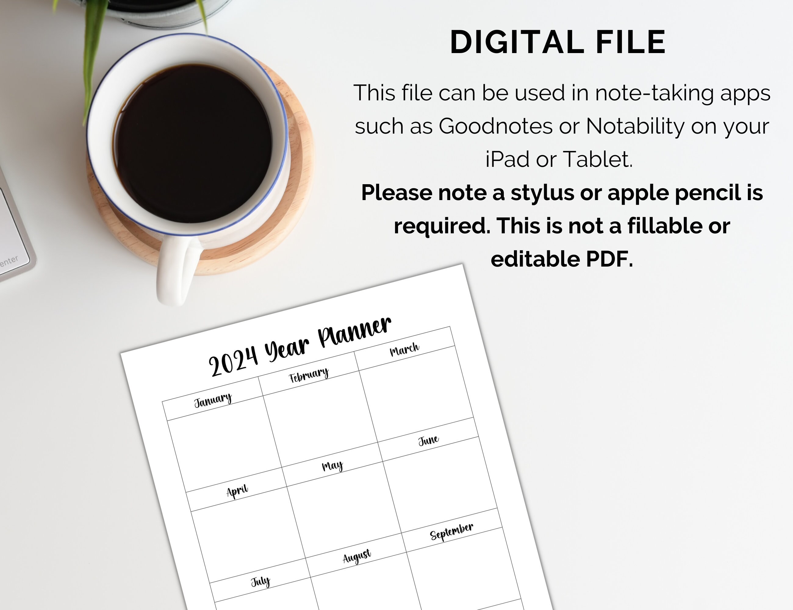 Printable 2024 Yearly Planner, Year at a Glance, Calendar 2024, Yearly ...