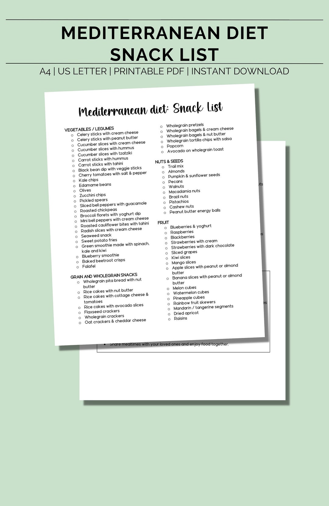 Printable Mediterranean Food Snack List, Mediterranean Diet Food List ...