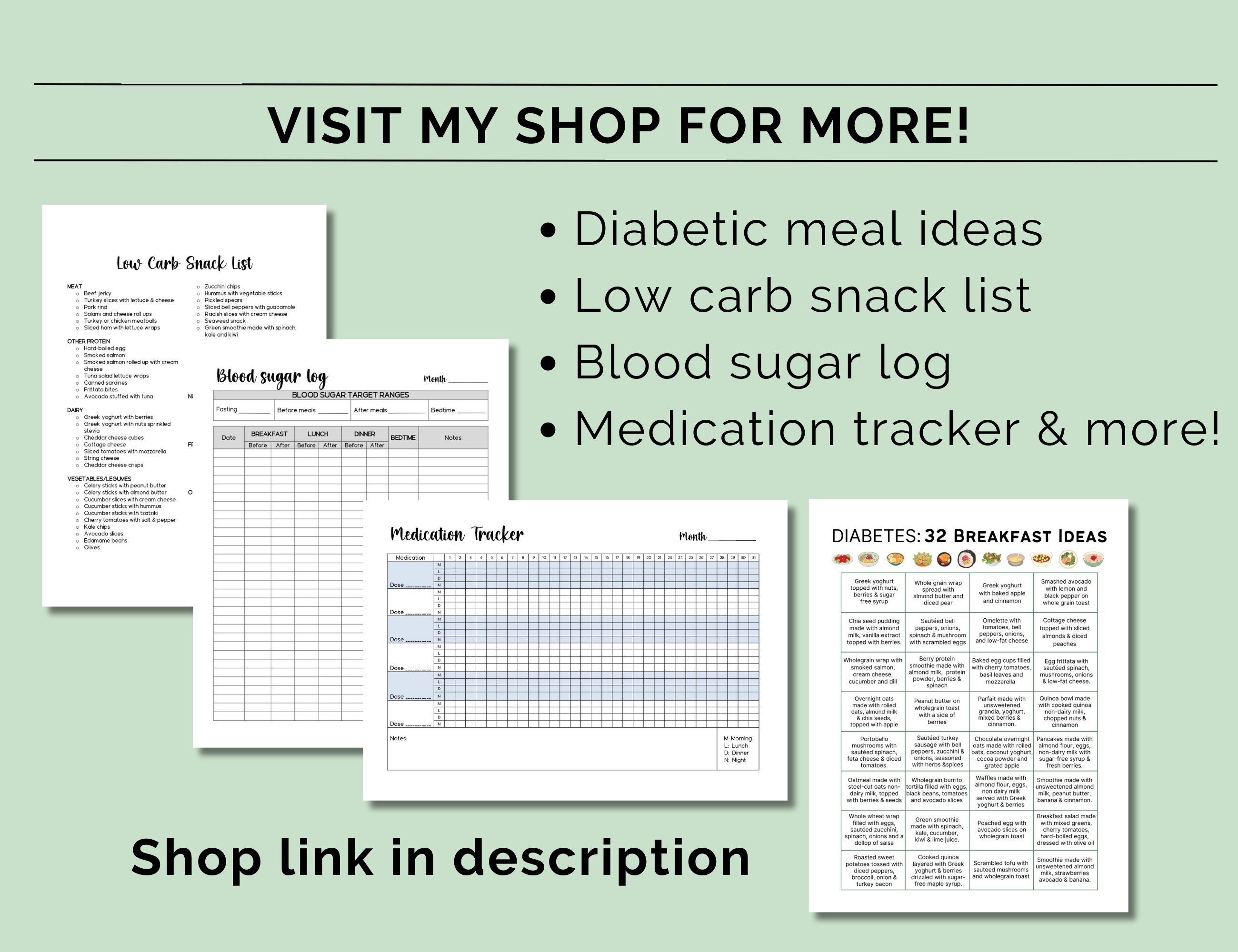 Printable Diabetic Meal Plan, Diabetic Diet Plan, Diabetic Food Chart ...