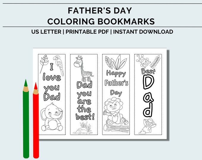 Printable Father's Day Coloring Bookmarks Craft Activity Gift Idea for ...