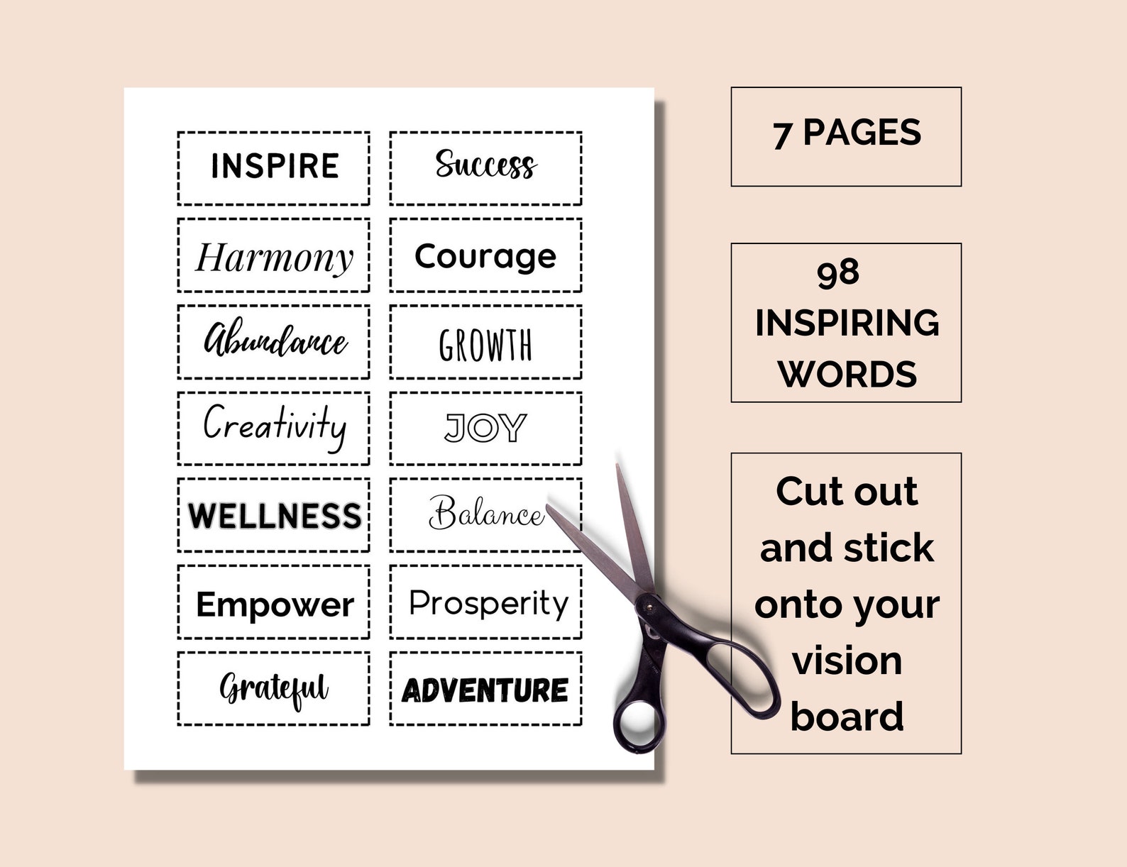 Printable Vision Board Words, Vision Board Kit, Positive Inspirational ...