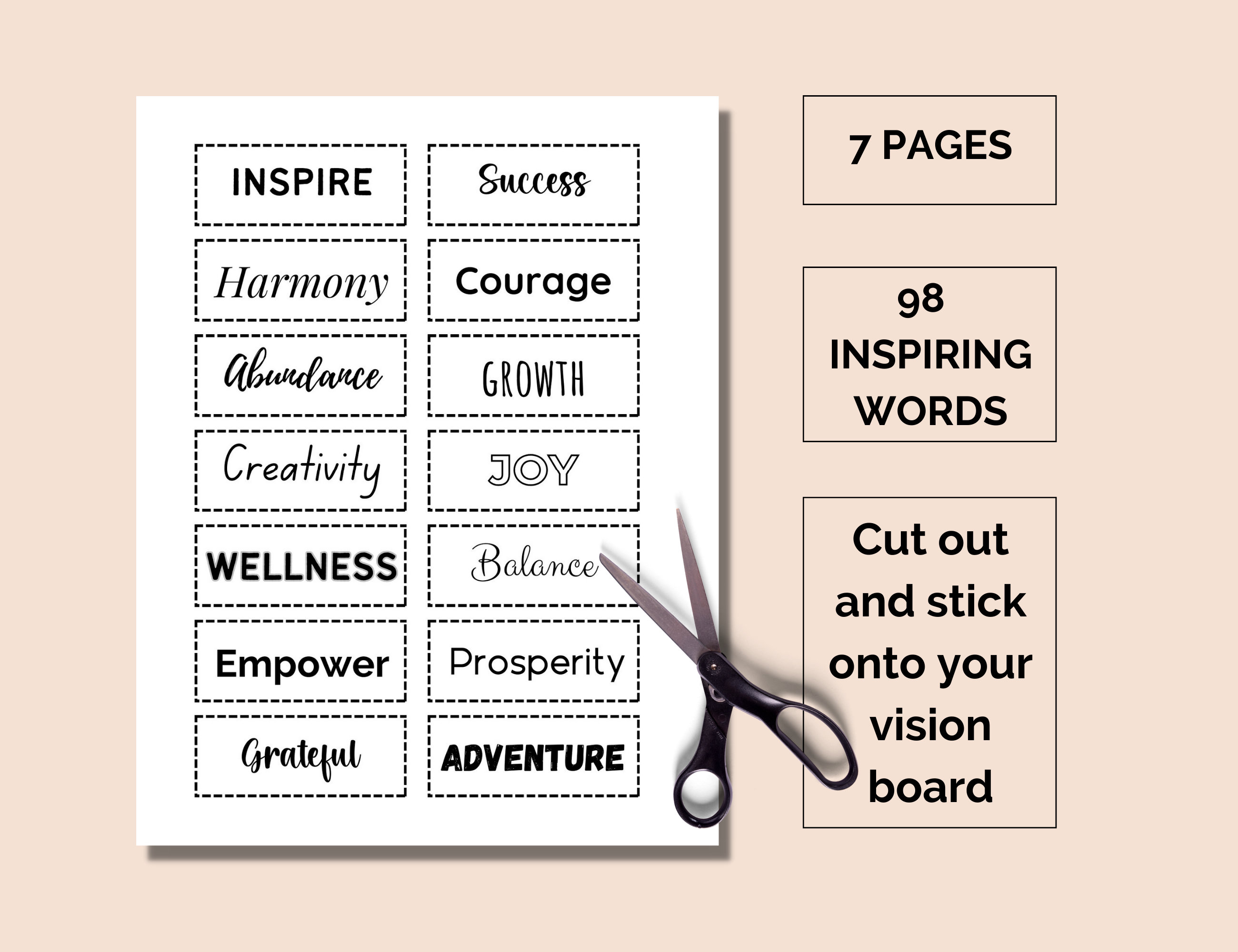 Printable Vision Board Words, Vision Board Kit, Positive Inspirational Words, 2024 Vision Board ...