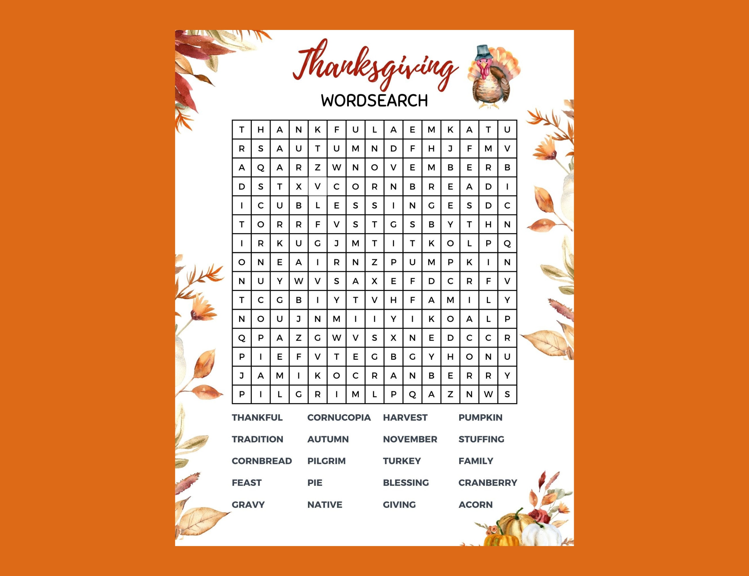 Printable Thanksgiving Word Search, Thanksgiving Party Game ...