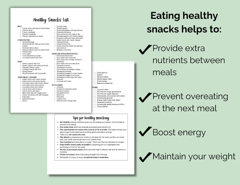 Printable Healthy Snacks List, Healthy Snacks Checklist PDF, Snacks ...