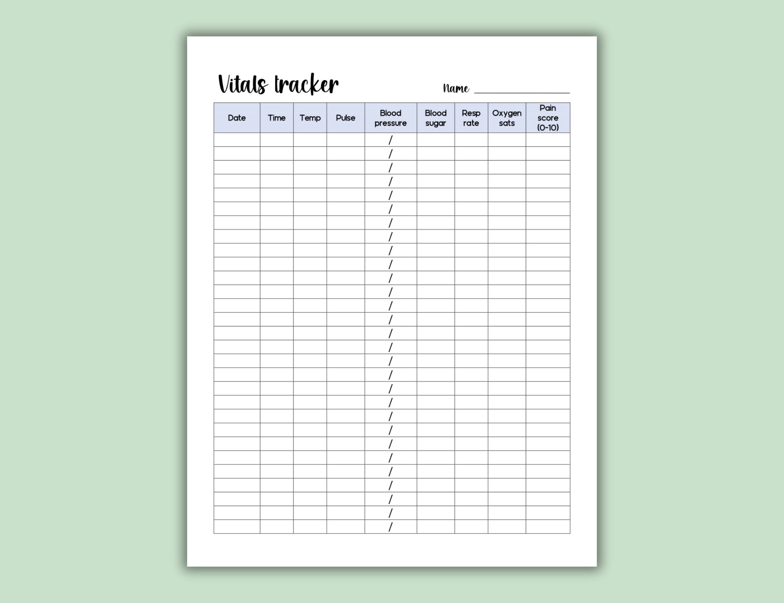 Printable Vital Sign Chart, Vital Sign Log, Caregiver Tracker, Intake ...