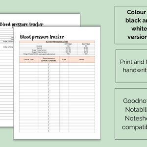 Blood Pressure Log, Hypertension Tracker, Blood Pressure Chart, Health ...