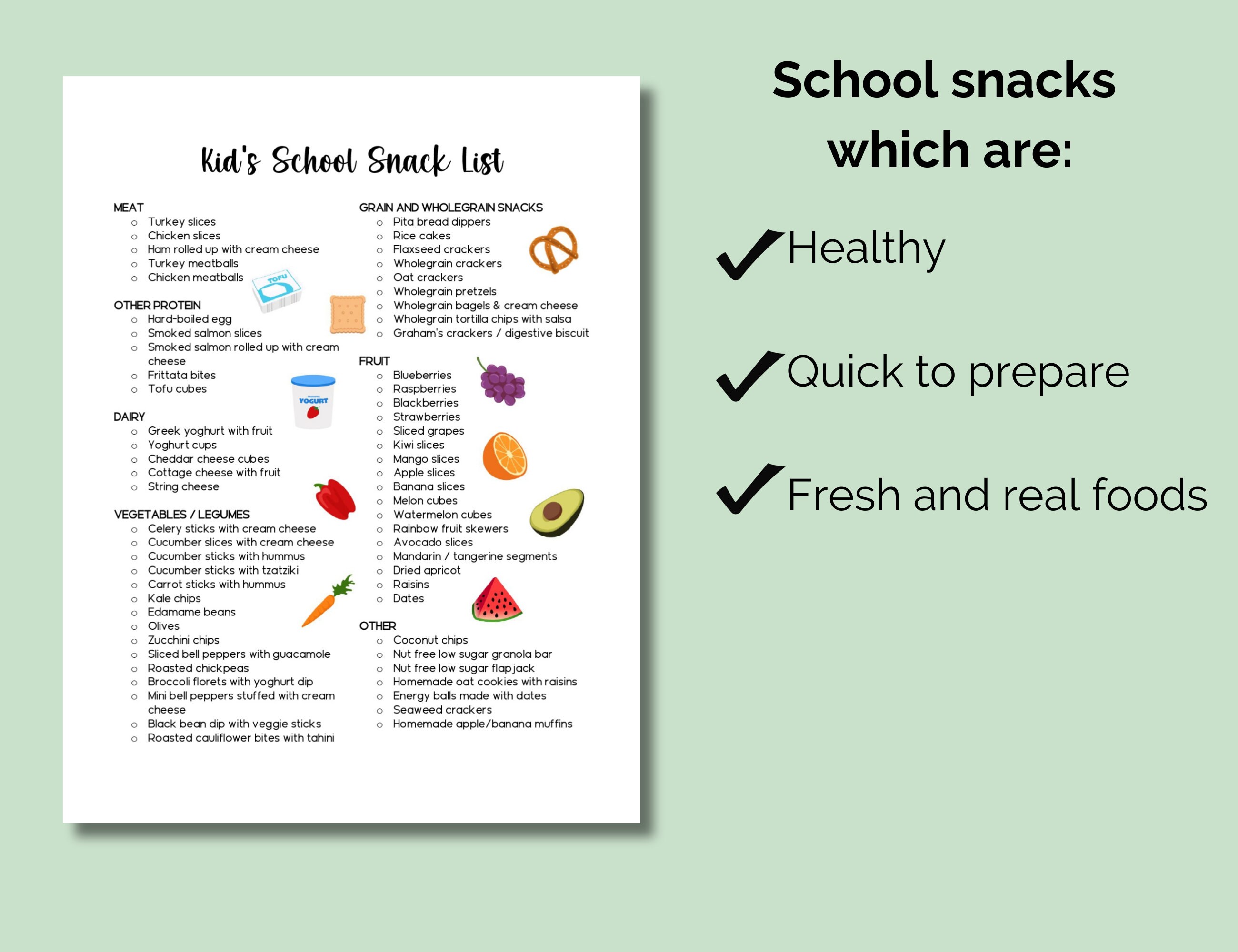 Printable Healthy School Snack List, Kid's School Snack Ideas, Home ...