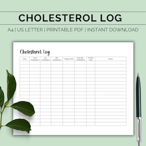 Cholesterol Log Printable, Lipids Tracker, Health Tracker, Cholesterol ...