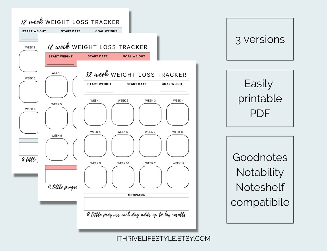 12 Week Printable Weight Loss Tracker | Weight Loss Chart | A4 Letter ...
