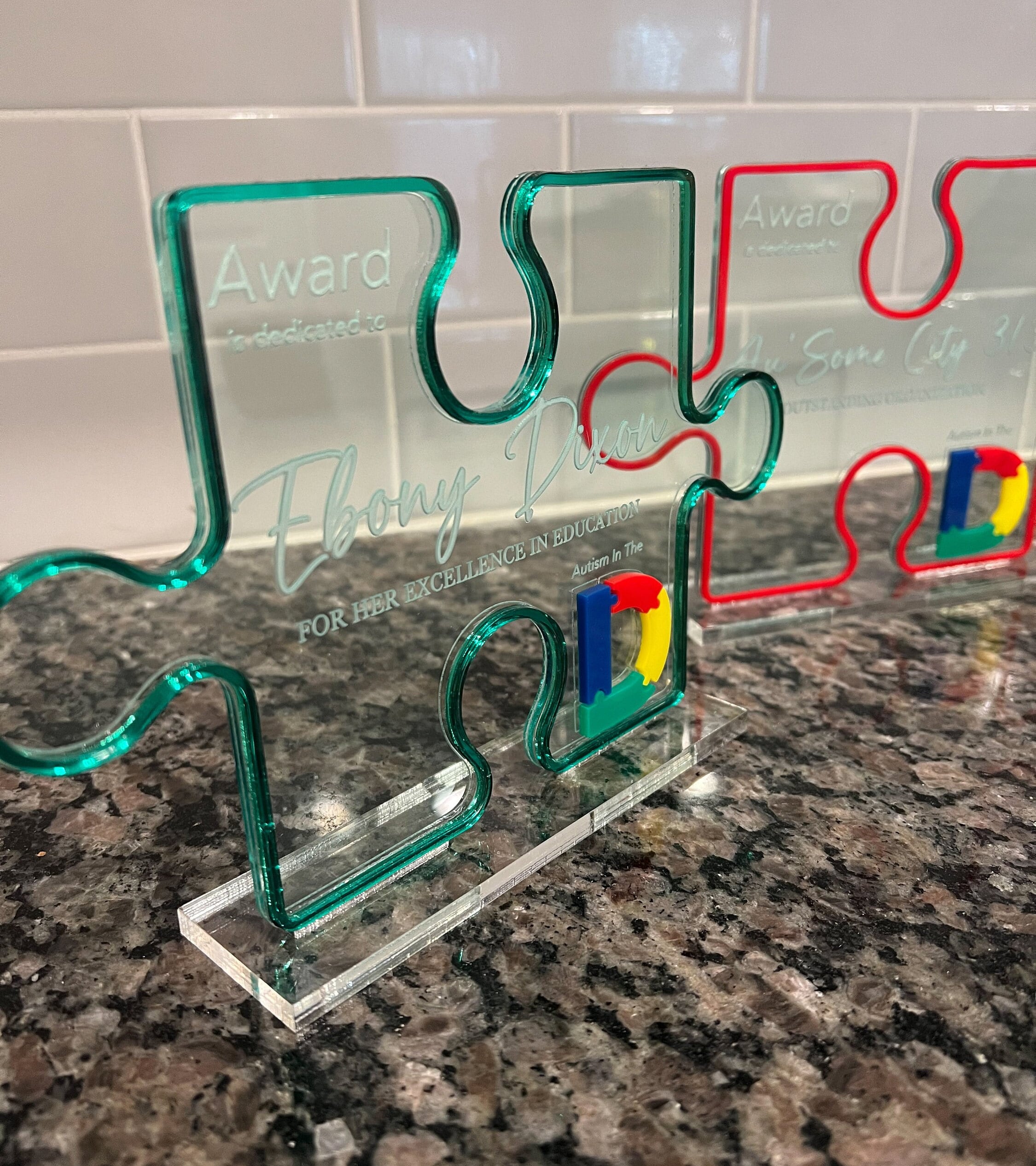 Puzzle Piece Award Sign W/ Stand, Customize, Autism, Neurodivergent ...