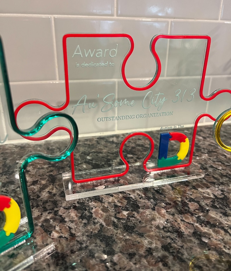 Puzzle Piece Award Sign W/ Stand, Customize, Autism, Neurodivergent ...