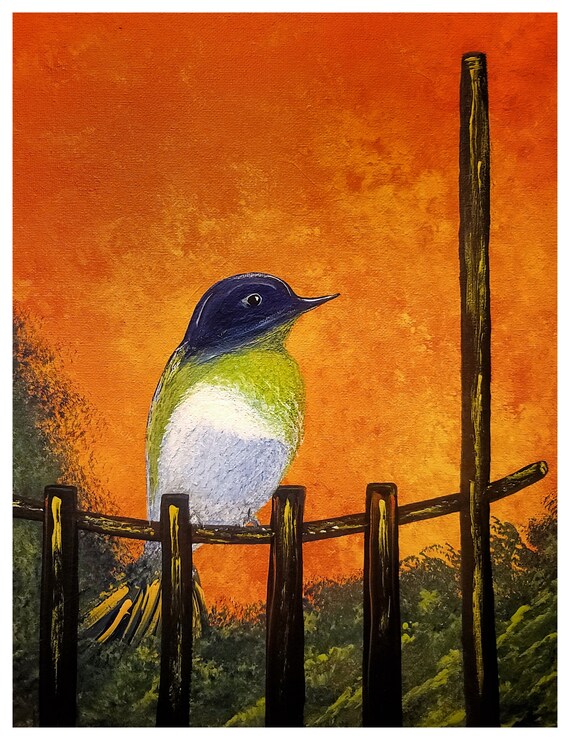 Bird at Sunset Acrylic Painting | Etsy