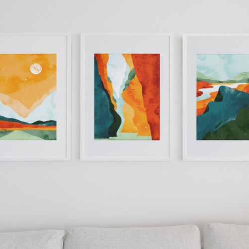 Wall Art Set Of 3 Abstract Boho Art Set Of 3 Prints Mid Etsy Canada