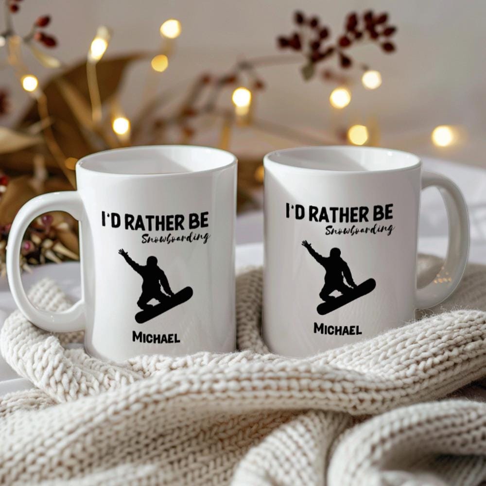 Snowboarding Mug for Him With Custom Name, I’d Rather Be Snowboarding ...