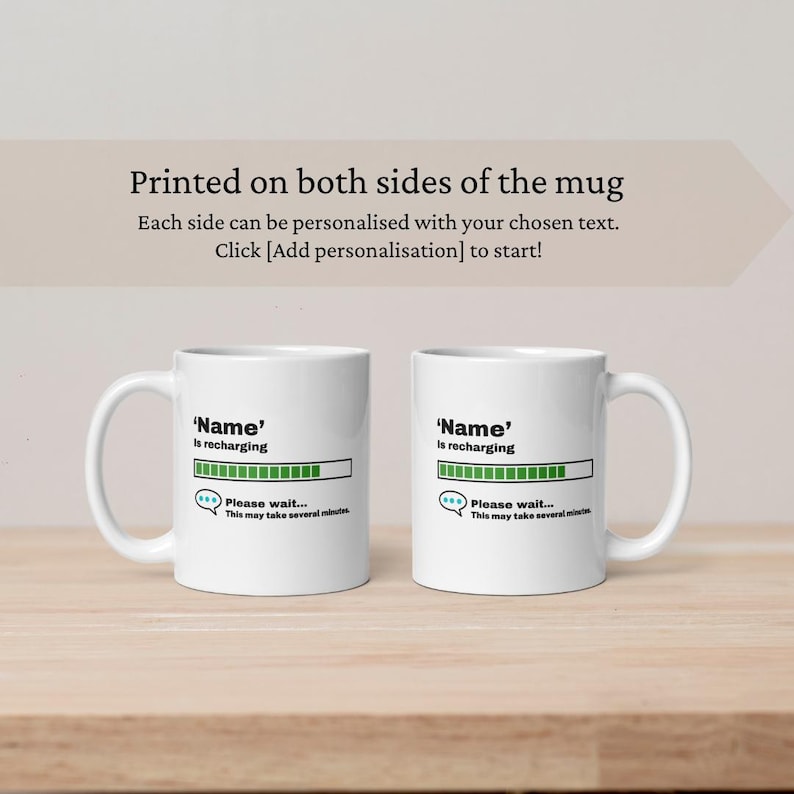 Personalised Name Mug, Funny Name Mug, Recharging, Custom Name Mug ...
