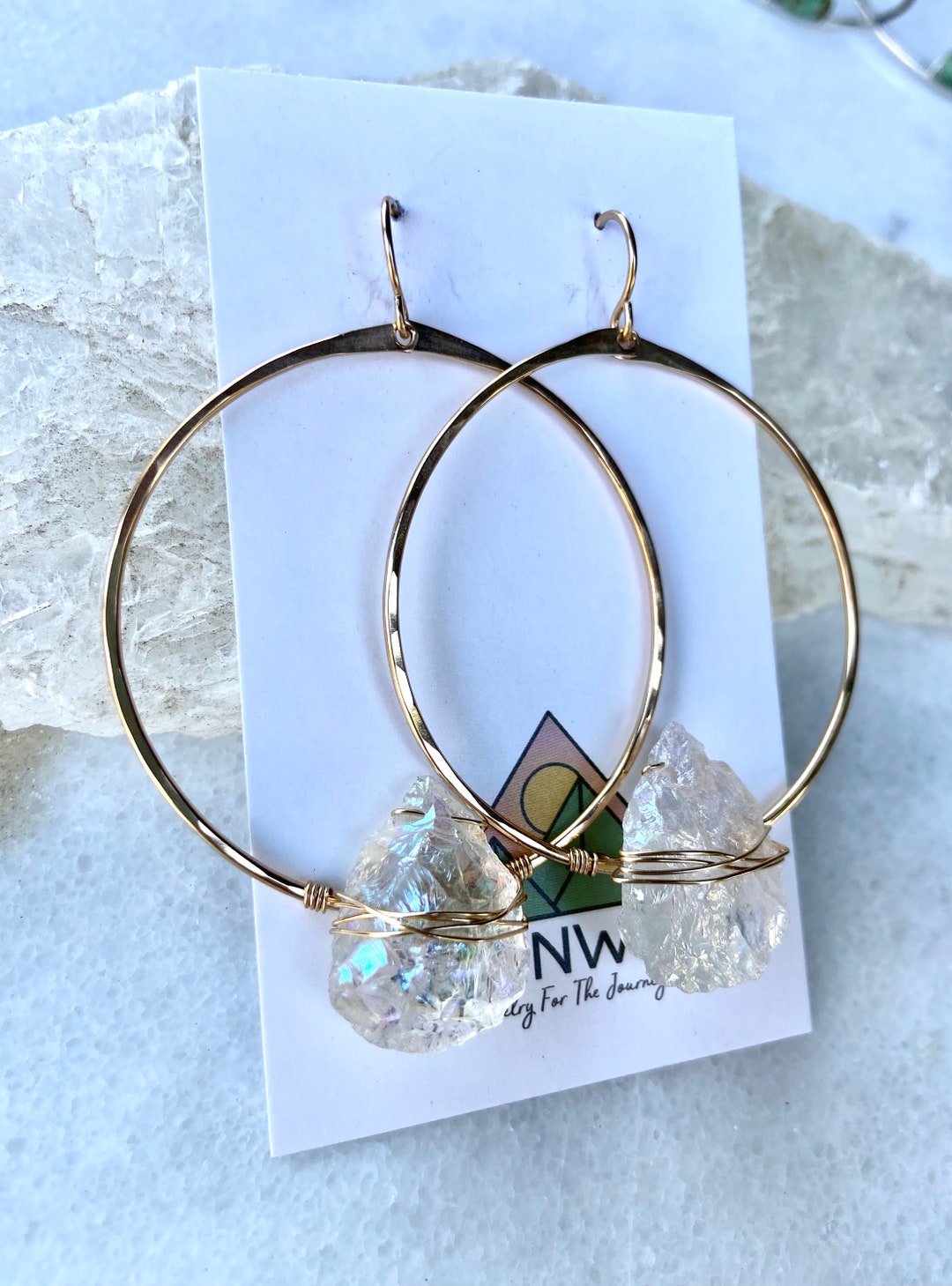 Aura Quartz Nugget Hoops | Boho Hoops | Statement Hoops | 14k Gold ...