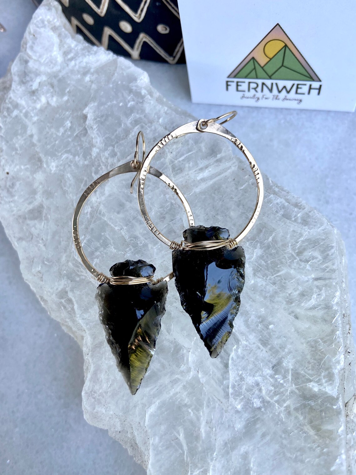 Obsidian Arrowhead Hoops 14k Gold Fill Sterling Silver - Etsy